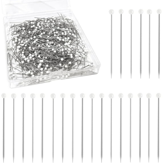 600 PCS Sewing Pins, Straight Pin with 1.5 Inch, White Pearlized Ball Head Quilting Pins ...