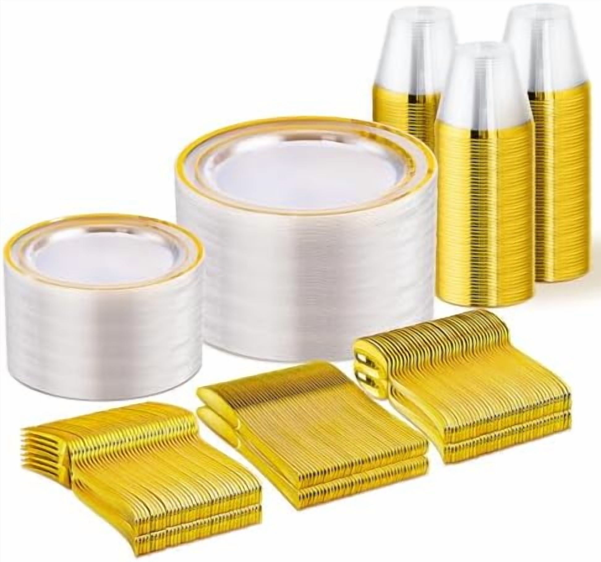 600 PCS Silver Disposable Dinnerware Set for 100 Guests, Wedding Plates ...