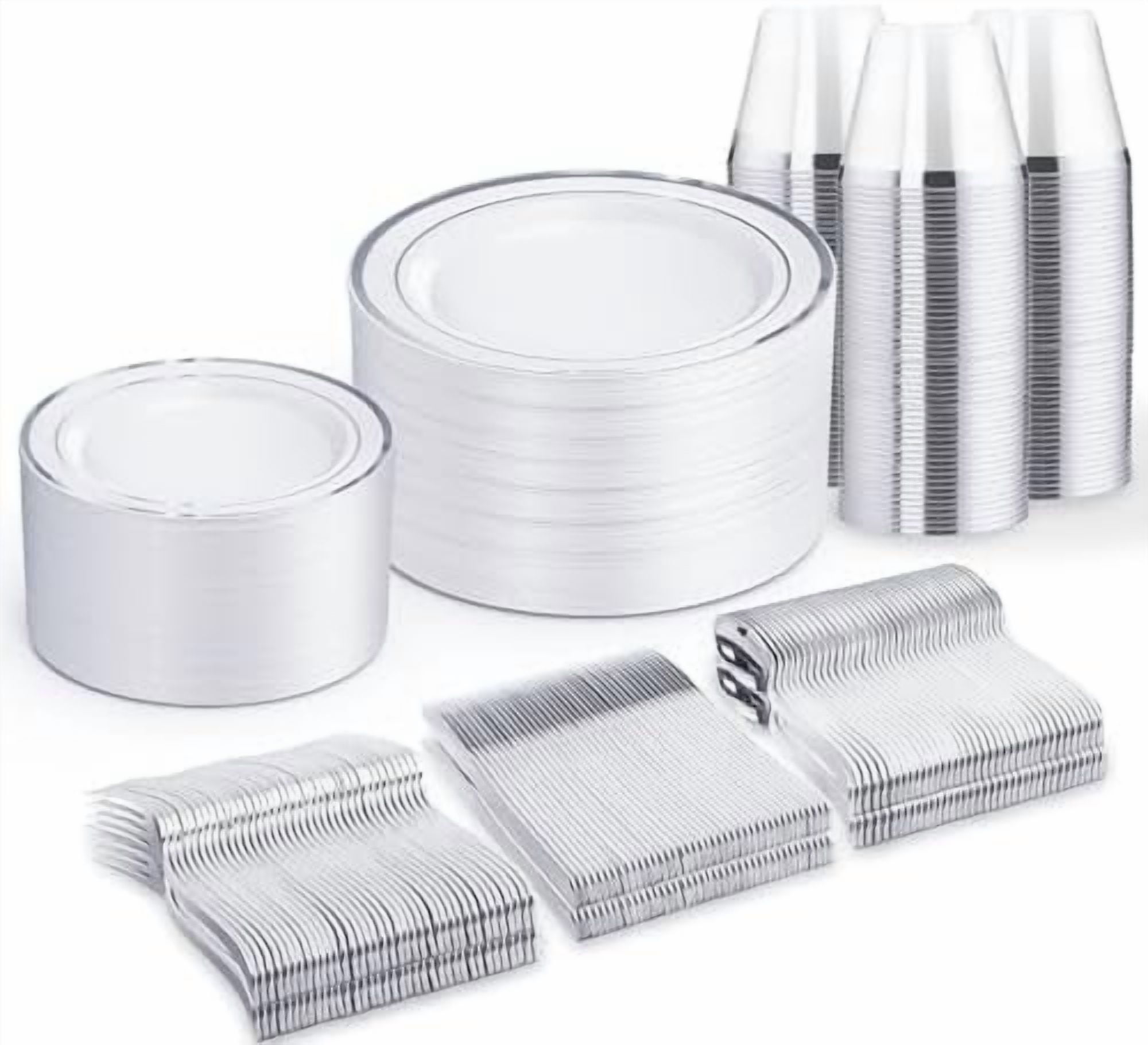 600 PCS Silver Disposable Dinnerware Set for 100 Guests, Wedding Plates ...