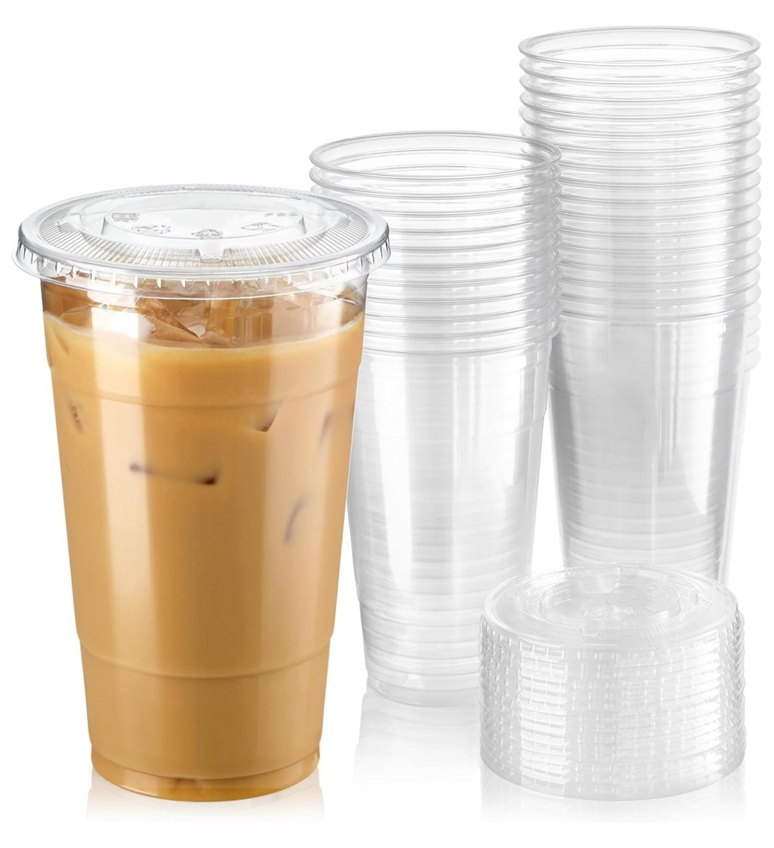 600 Pack 24 oz Clear Plastic Cups with Flat Lids, Disposable, BPA ...