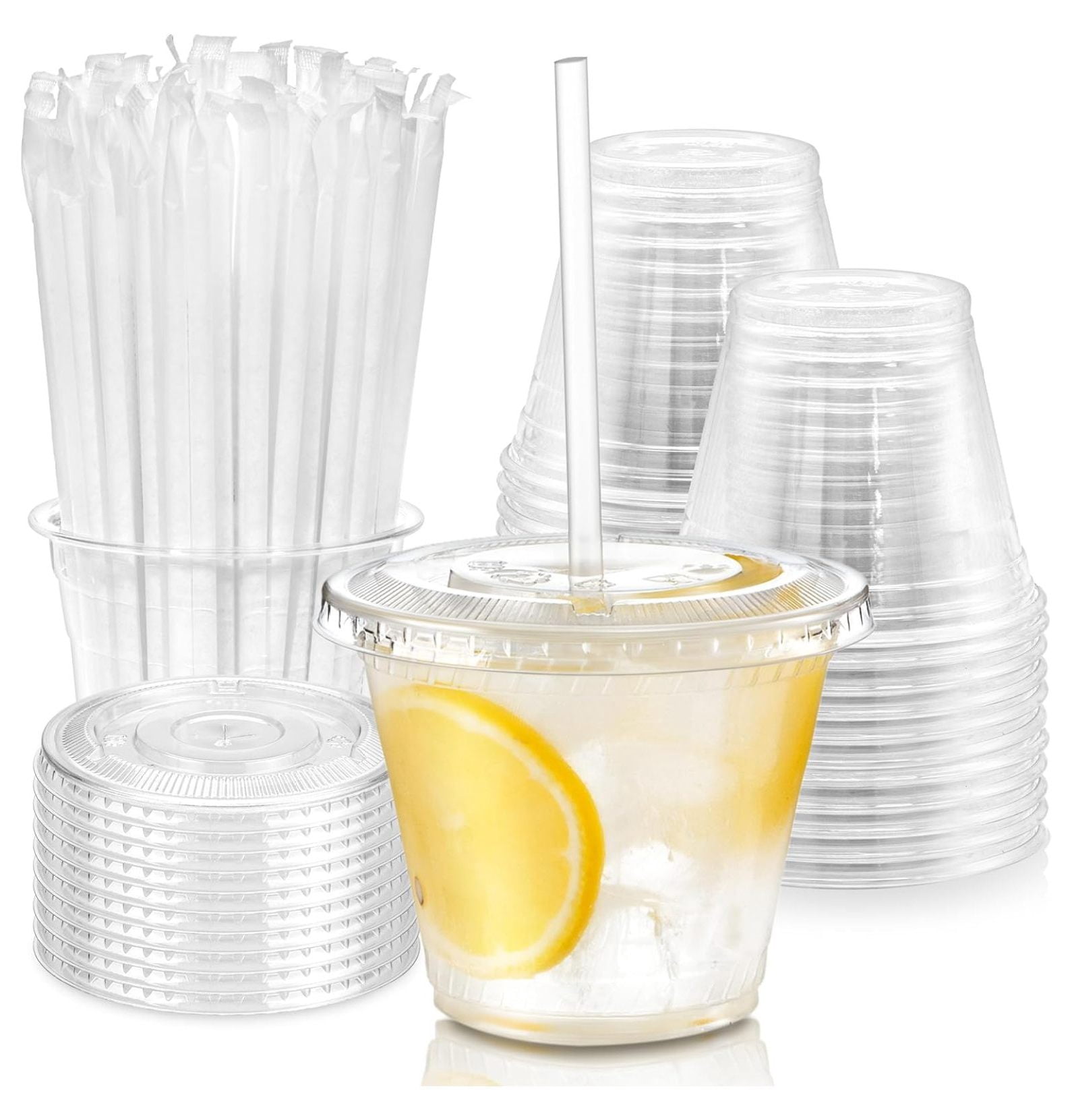 600 Pack 9 oz Plastic Iced Coffee Cups with Flat Lids and Clear Straws ...