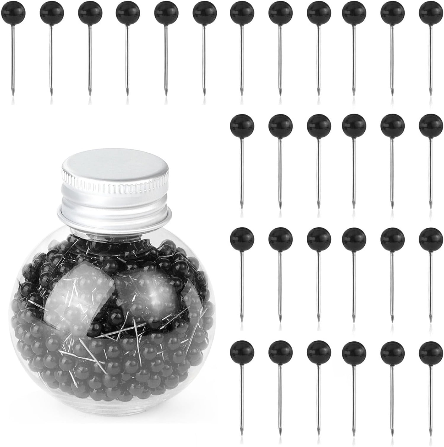 600 Pack Map Push Pins,Happon 0.6inch Black Map Tacks Small Round Head Push Pins Map Thumb Tacks ...