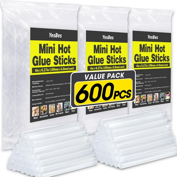 600 Pack Mini Hot Glue Sticks, 4" Long x 0.27" Diameter Glue Sticks for ...