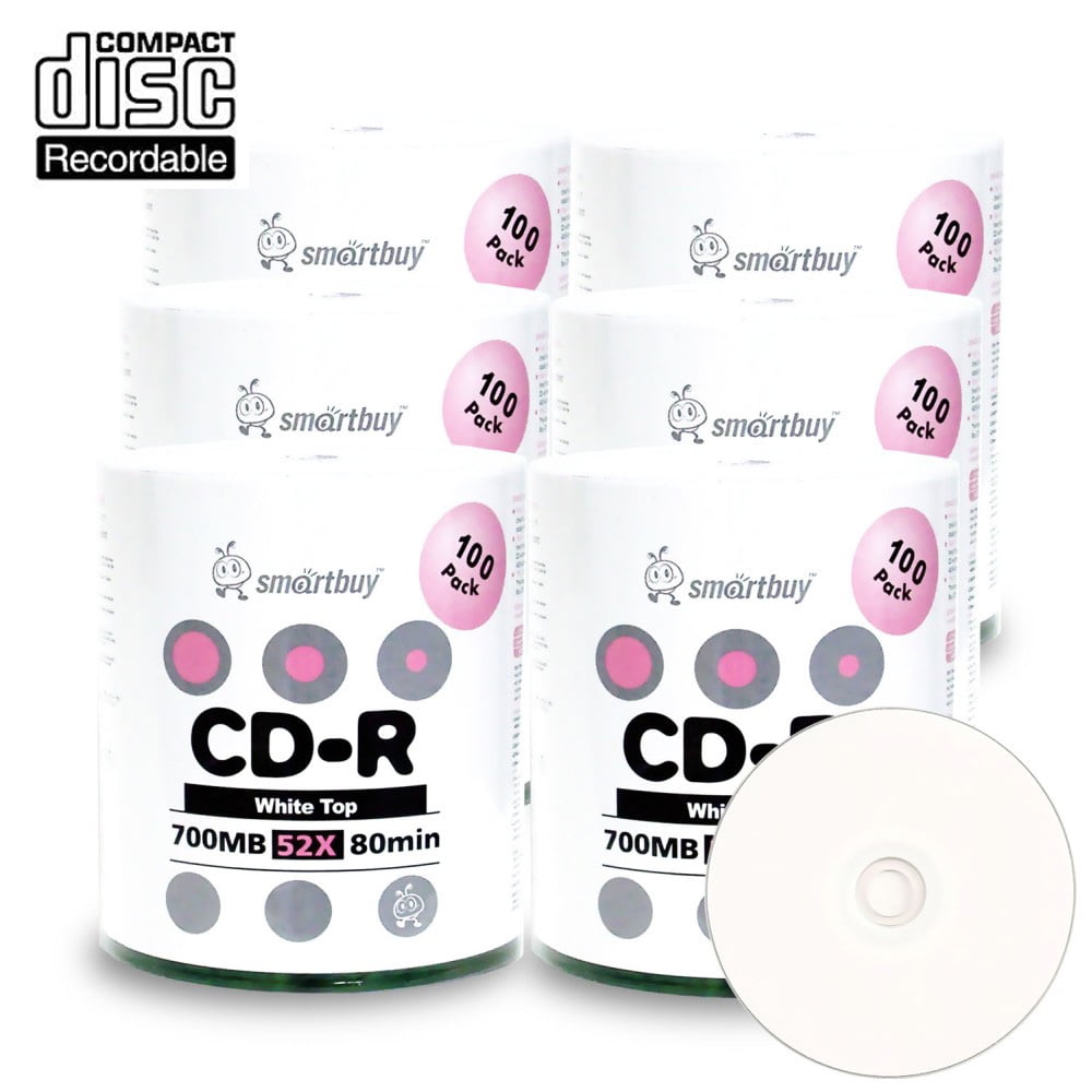 600 Pack Smartbuy 52X CD-R 700MB 80Min White Top (Non-Printable) Data ...