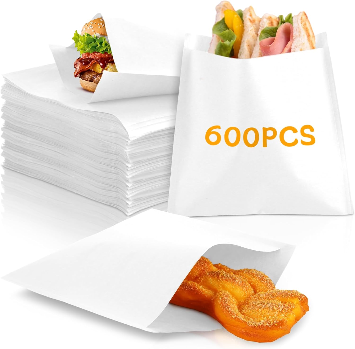 600 Pack Wax Paper Sandwich Bags 8x8 inch Greaseproof Food Storage Bags ...