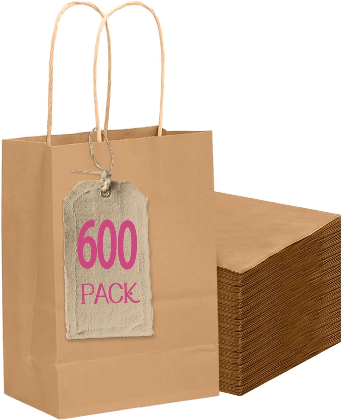 600-Packs Brown Paper Bags with Handles 4.5"x2.5"" Mini Size Paper Bags ...