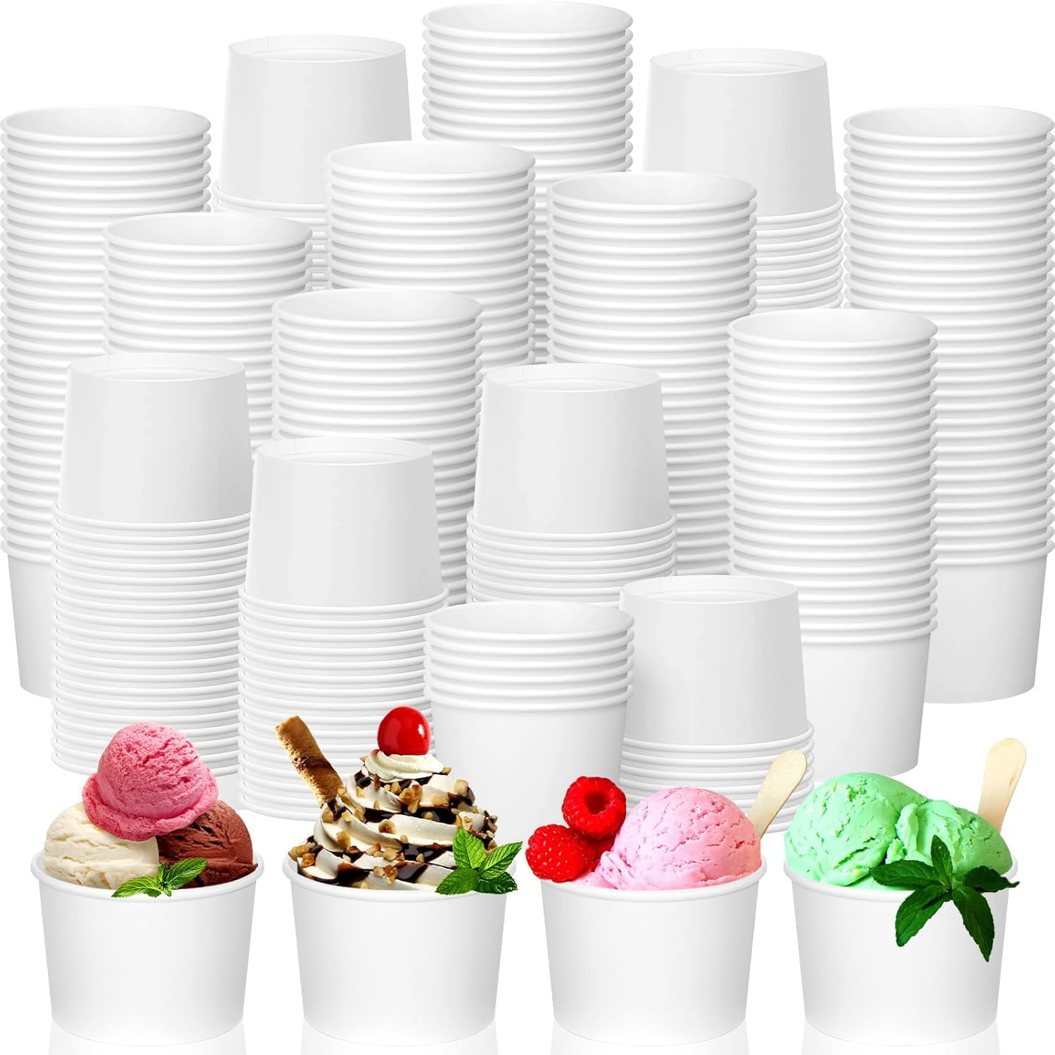 600 Pcs 8 oz Ice Cream Paper Cups Bulk Disposable Dessert Cups Solid ...