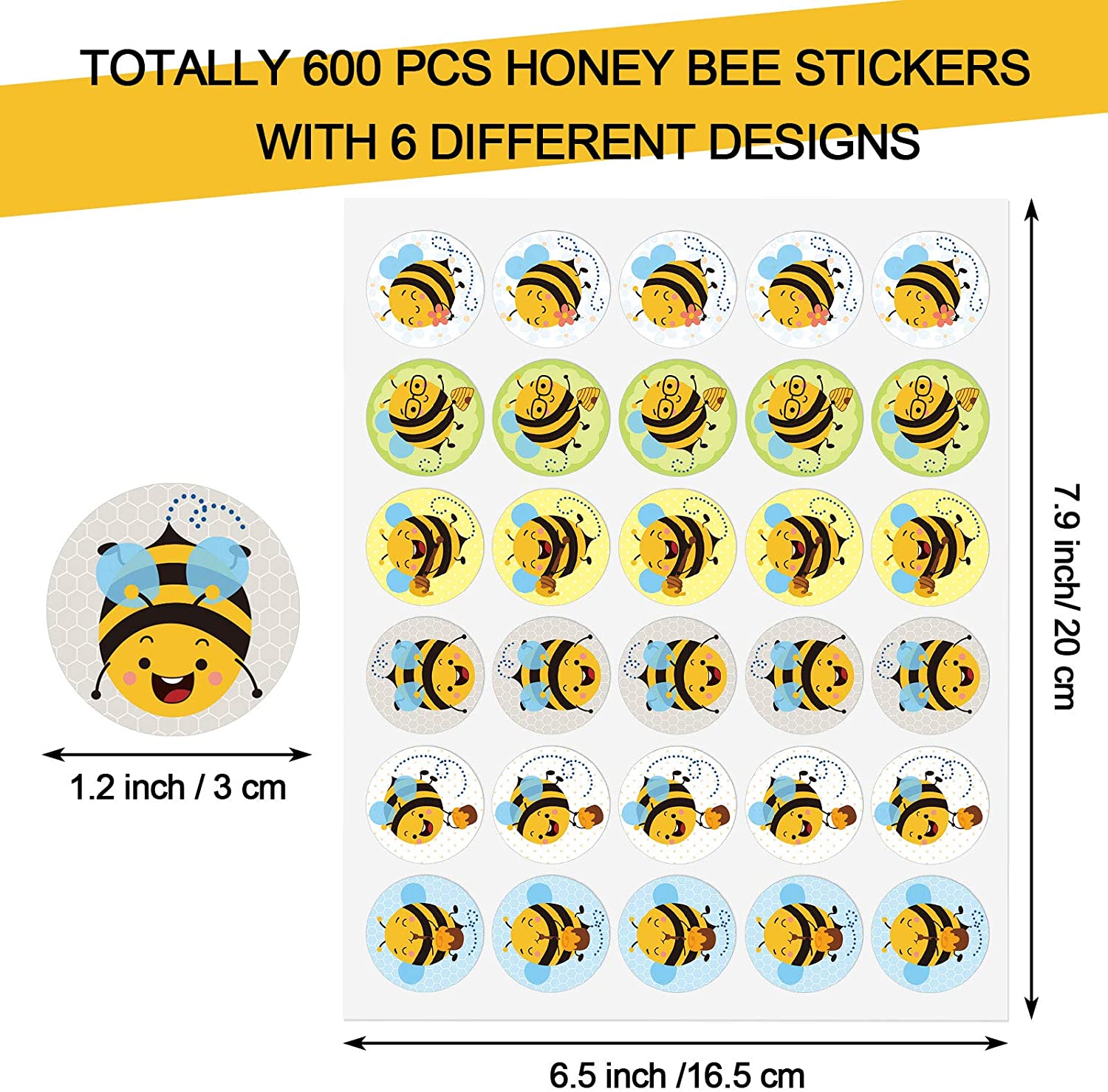 600 Pcs Bee Classroom Reward Stickers For Kids 1.2" Small Honey Bee ...