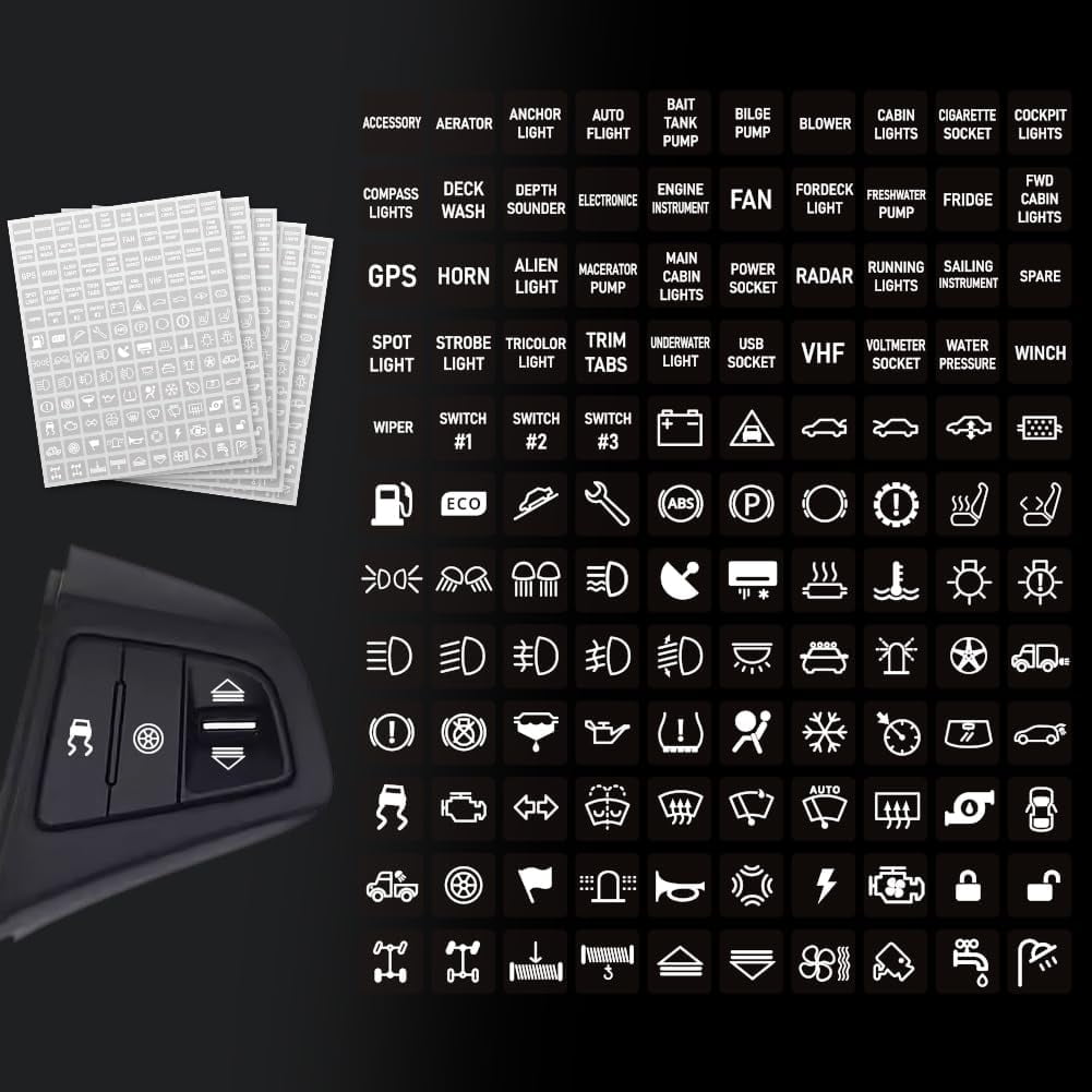 600 Pcs Car Switch Panel Stickers Auto Switch ID Label Decals White ...
