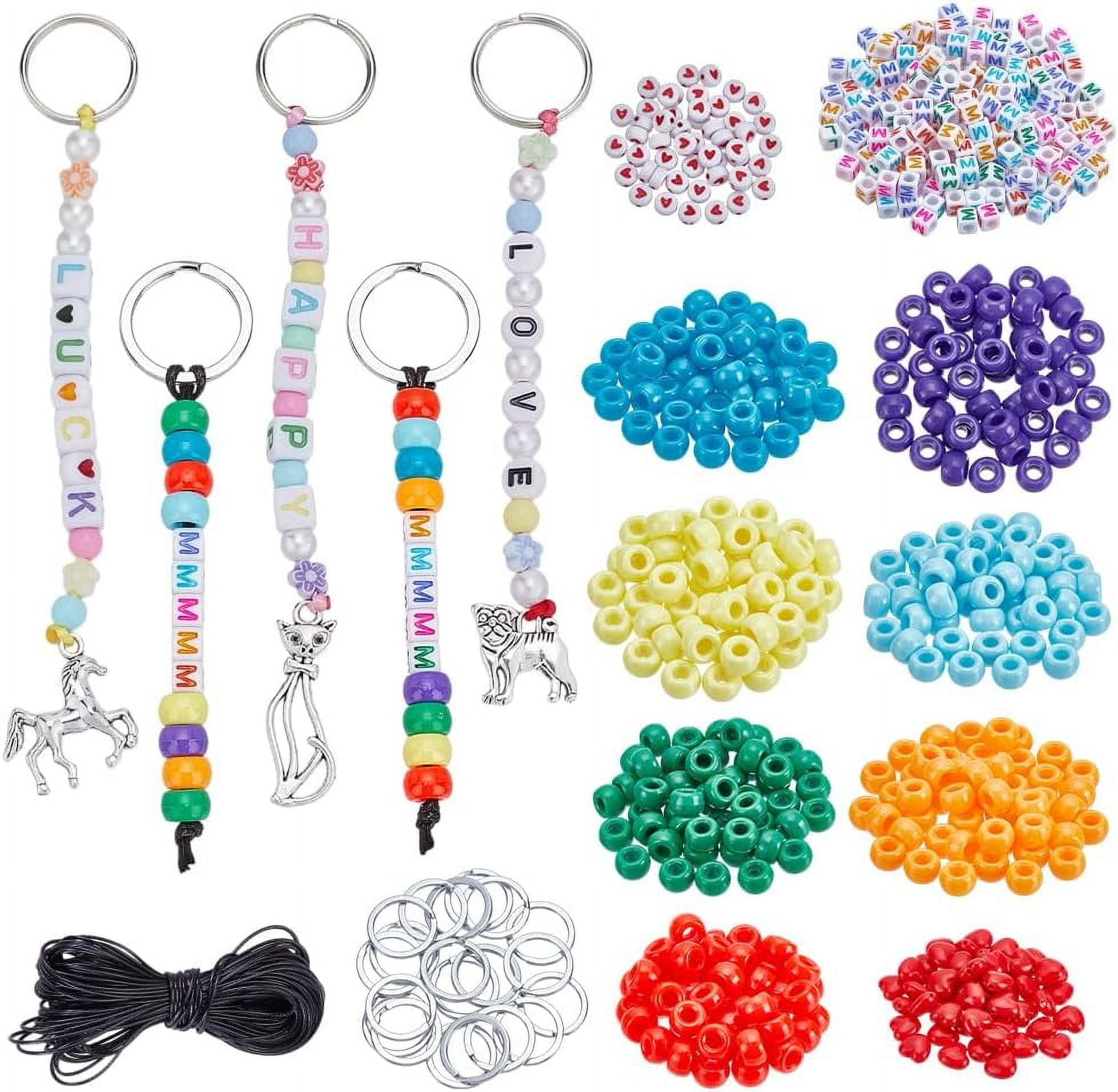 600 Pcs DIY Bead Keychain Kits Key Chain Making Craft Adjustable Letter ...