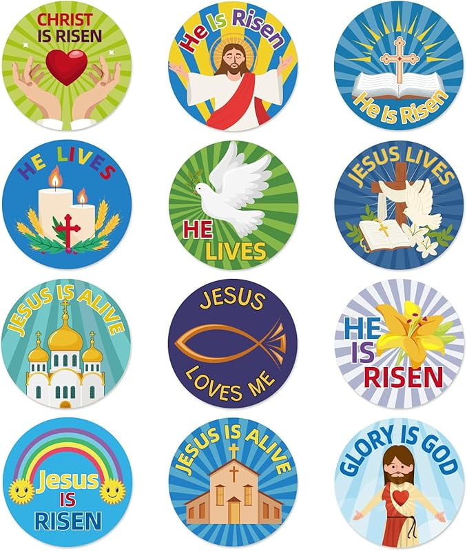600 Pcs Easter Stickers Religious, 1.5 Inch He is Risen He Lives ...