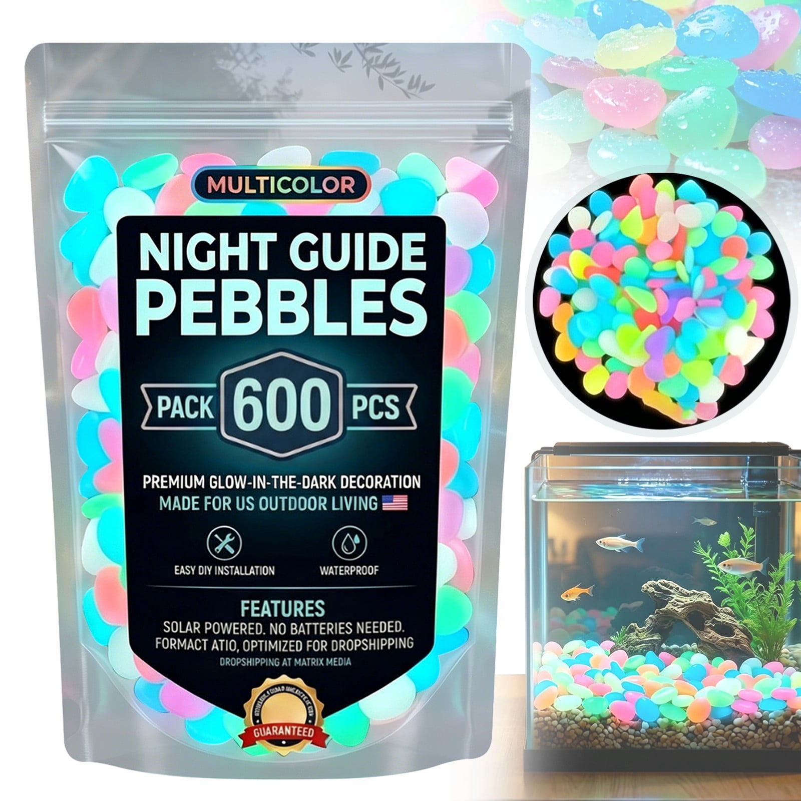 600 Pcs Glow-in-the-Dark Garden Stones, Night Guide Luminous Pebbles ...