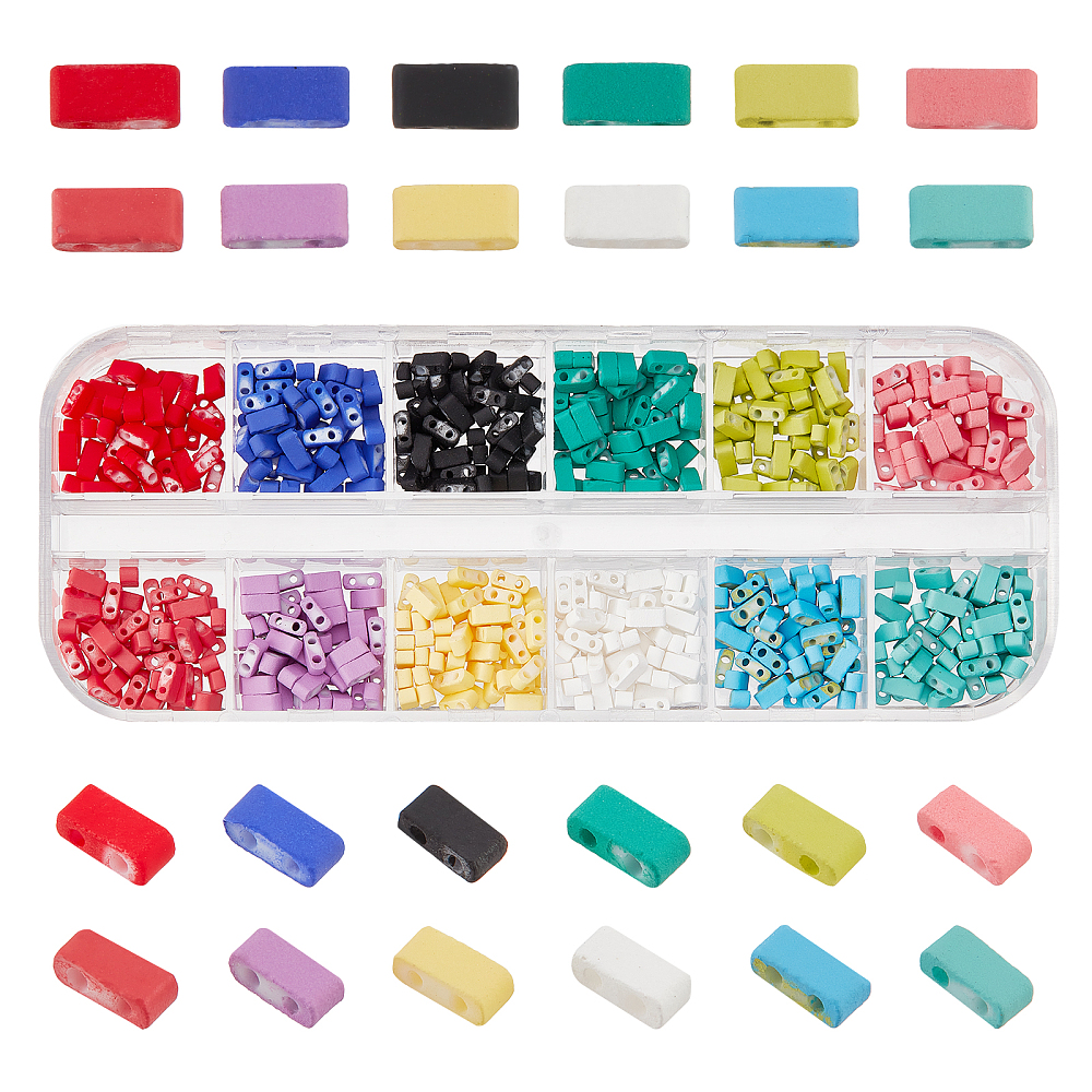 600 Pcs Half Cut Beads 12 Colors 5x2mm 2-Hole Seed Beads Glass Beads ...