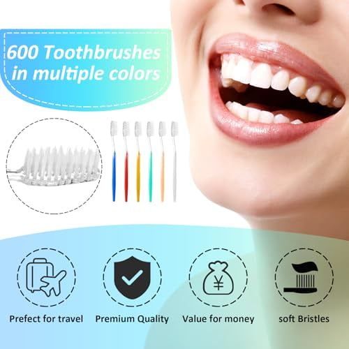 600 Pcs Individually Wrapped Toothbrush Set Medium Soft Bristle ...