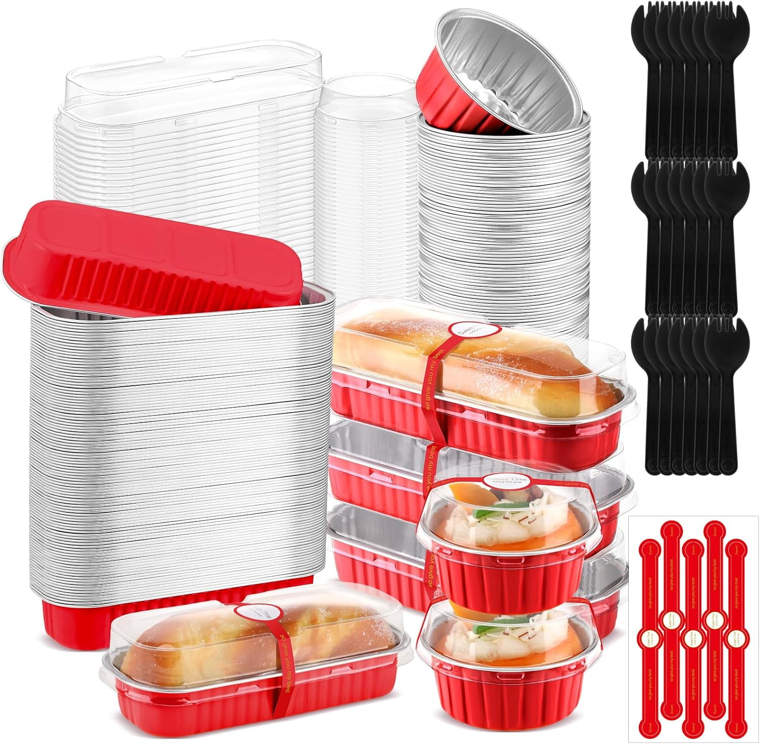 600 Pcs Mini Loaf Pans with Lids and Spoons Sealing Stickers 6.8oz ...