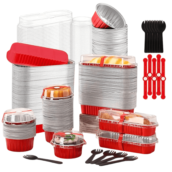 600 Pcs Red Mini Loaf Pan Set Includes 100 Disposable Aluminum Foil ...