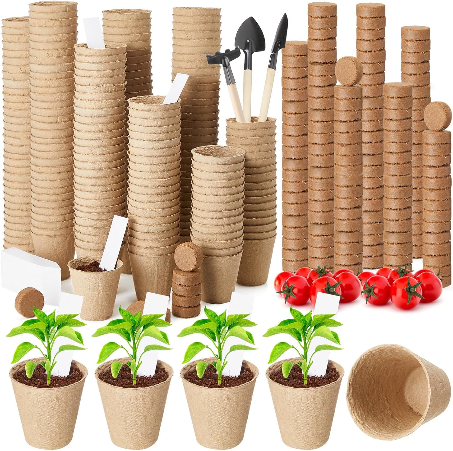 600 Pcs Seed Starter Plant Pots Kit Includes 300 Compressed Coir Fiber ...