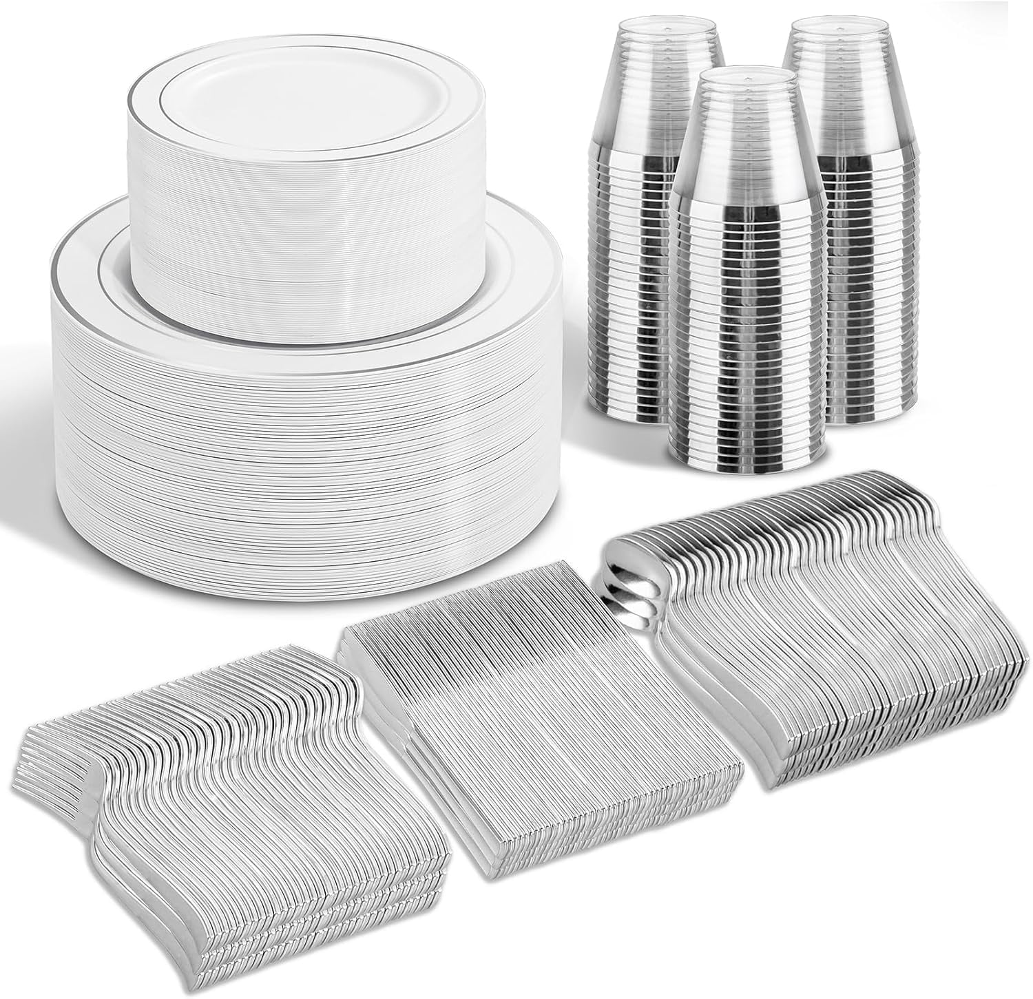 600 Pcs Sliver Disposable Plates for 100 Guests, Plastic Plates for ...