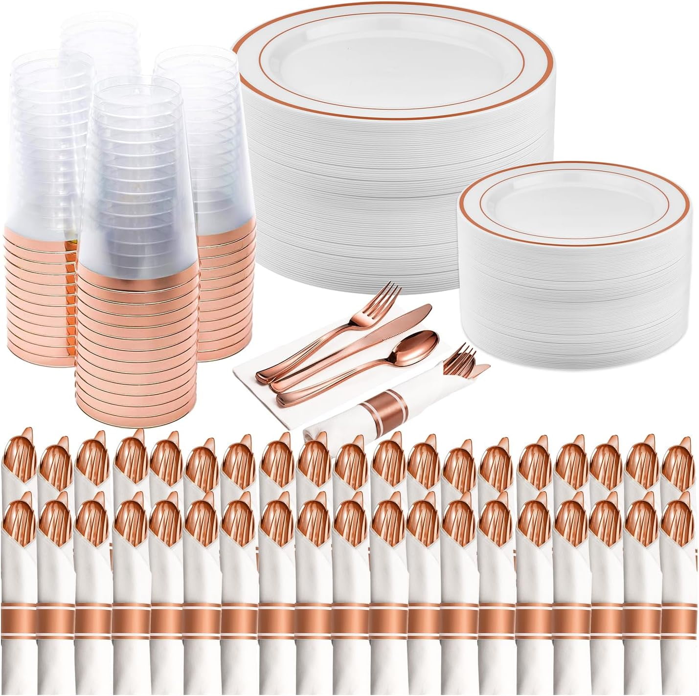600-Piece Disposable Party Dinnerware Set for 100 Guests - Gold ...