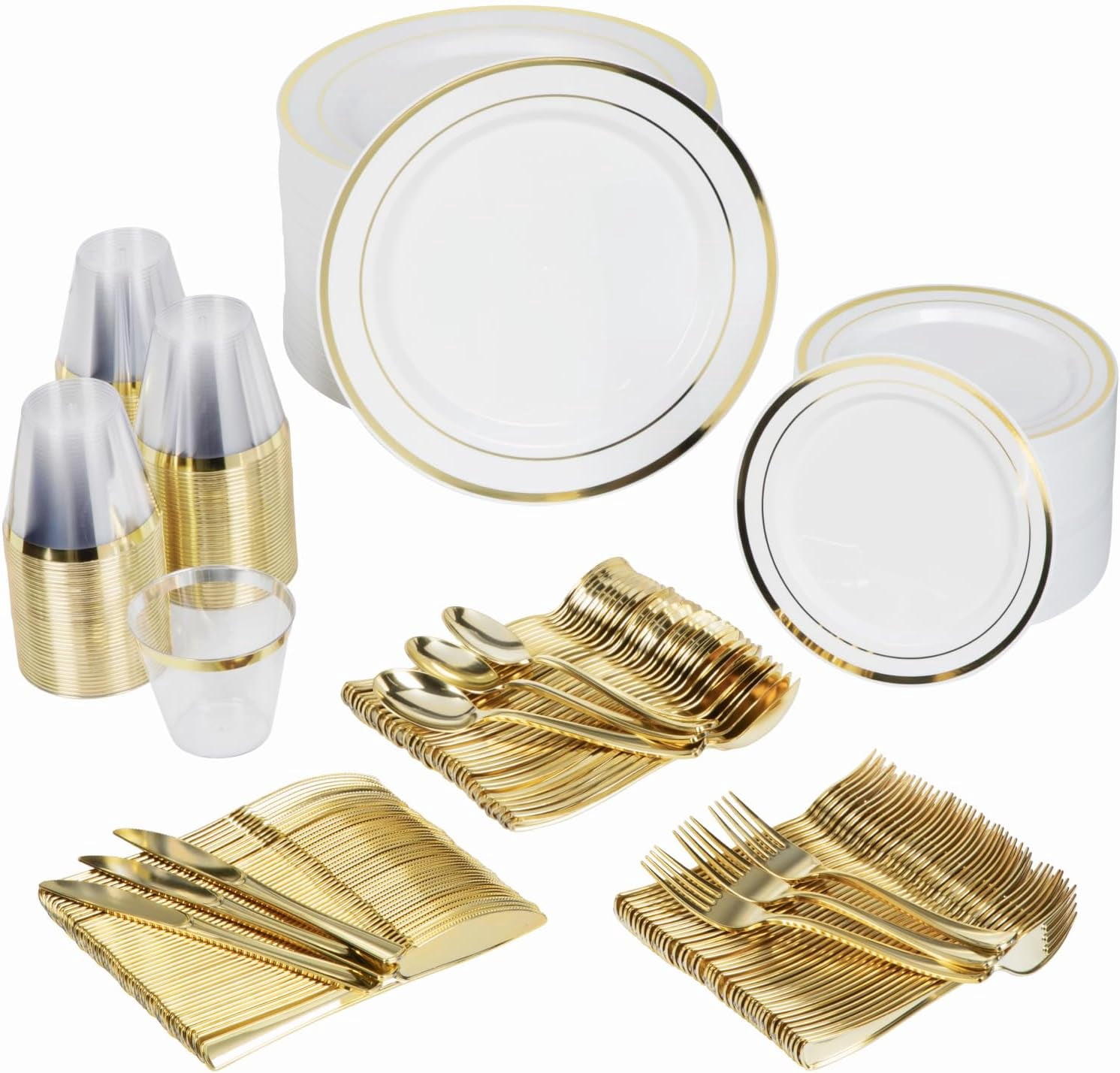 600-Piece Disposable Party Dinnerware Set for 100 Guests - Gold ...
