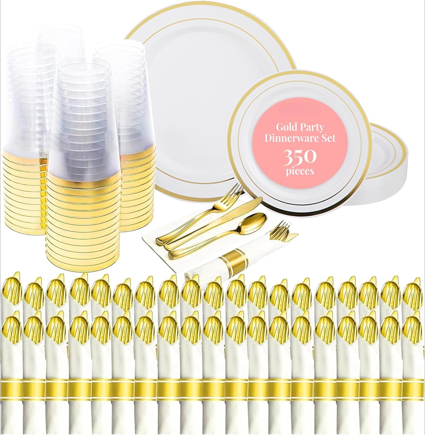 600-Piece Disposable Party Dinnerware Set for 100 Guests - Gold ...