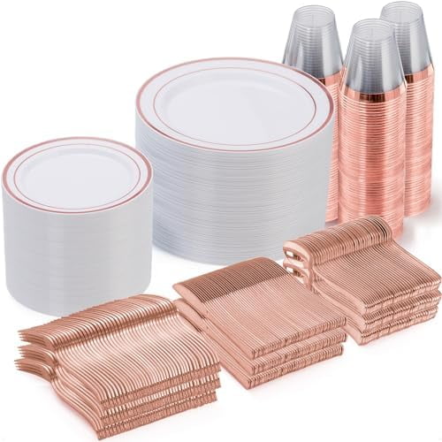 600 Piece Disposable Silver Plates for 100 Guests, Plastic Dinnerware ...