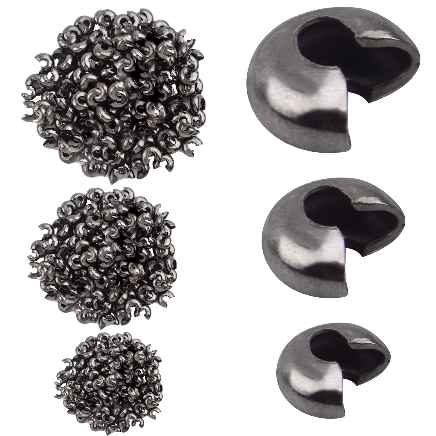 600 Pieces Gun Black Open Crimp Beads Covers Half Round Crimp Bead Knot ...