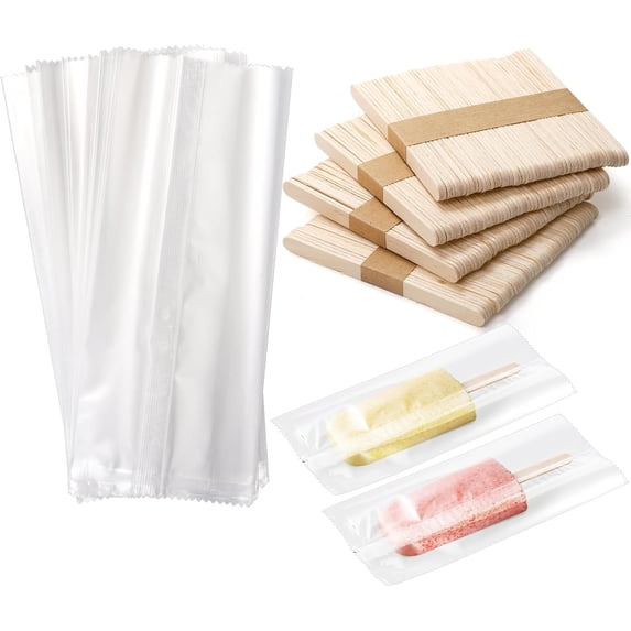 600 Pieces Popsicle Bags and Sticks Set, 300 PCS Disposable Plastic ...