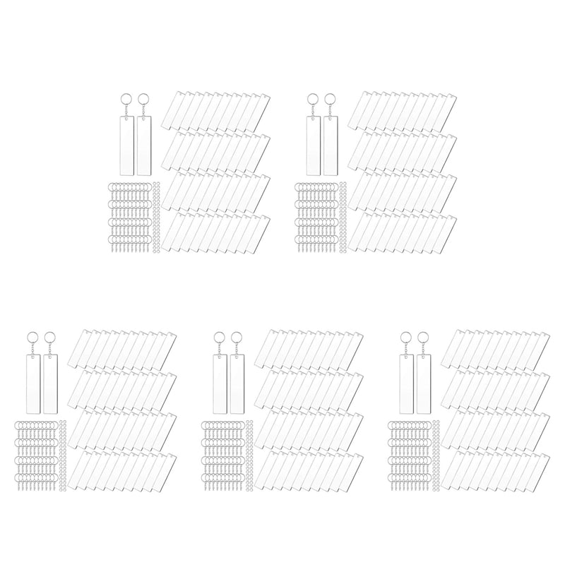 600 Pieces Rectangle Acrylic Key Chain Blank Transparent Acrylic ...