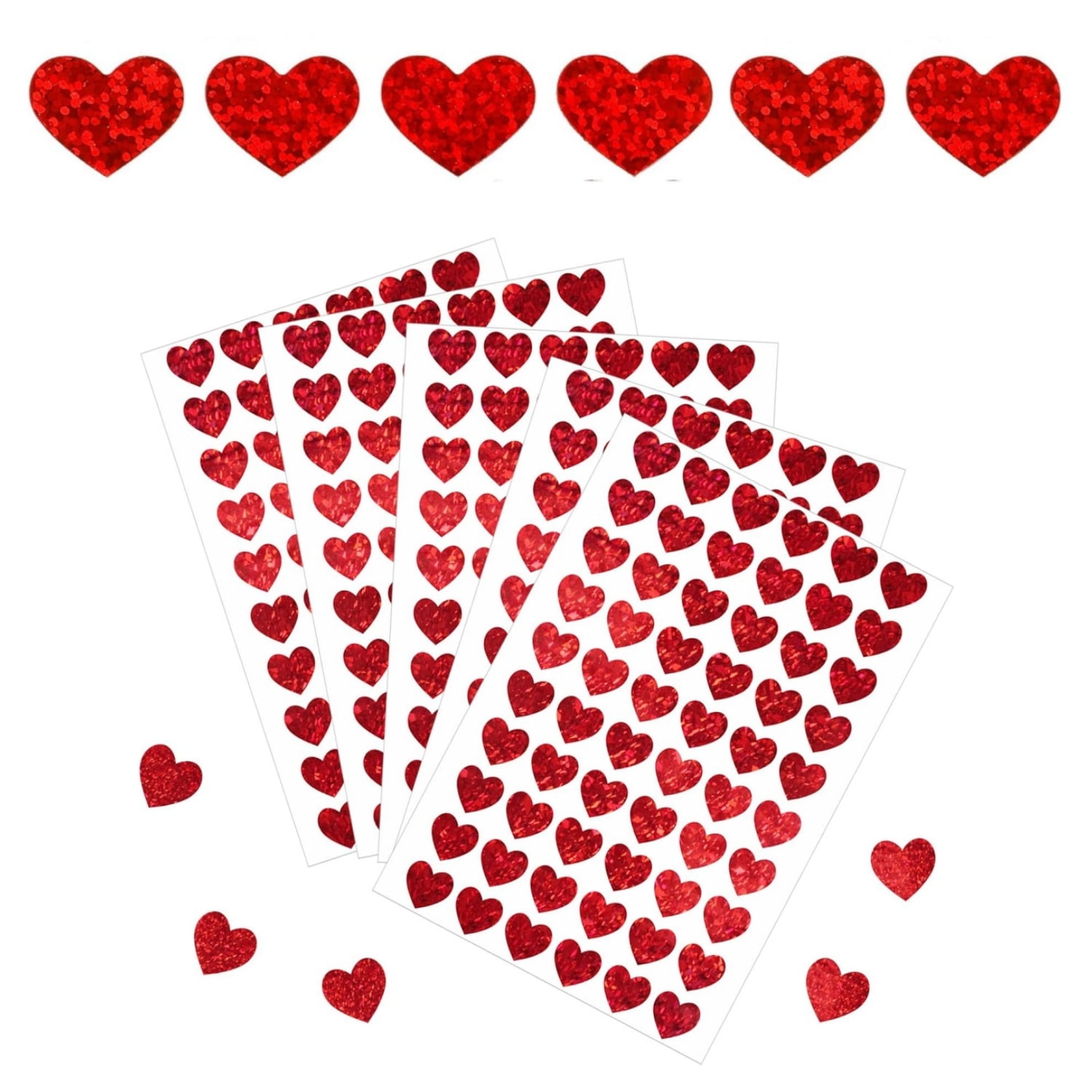 600 Pieces Red Heart Sticker,Yahome Glitter Foil Heart Stickers ...