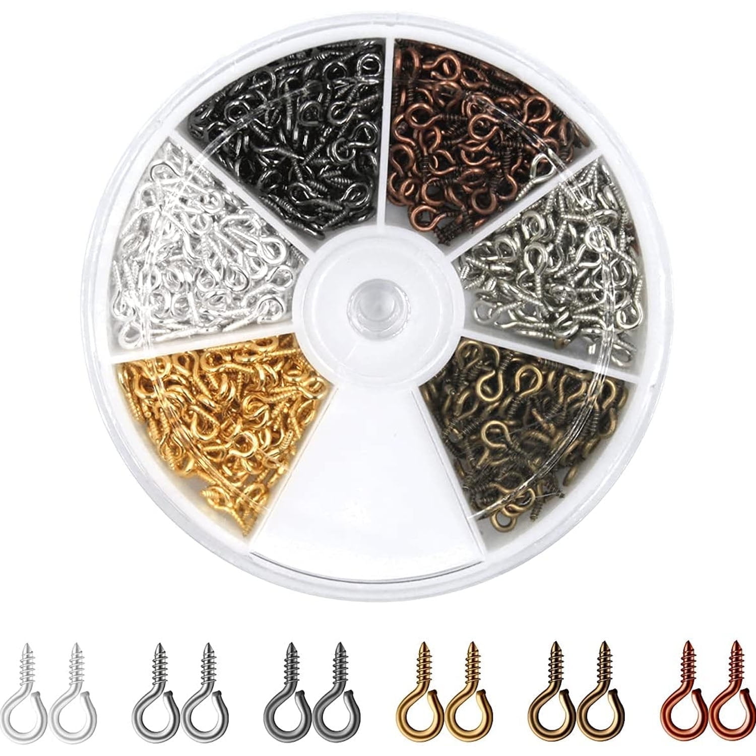 600 Pieces Screw Eye Pins, 6 Colors Mini Metal Hoop Peg, 10mm x 4.5mm ...