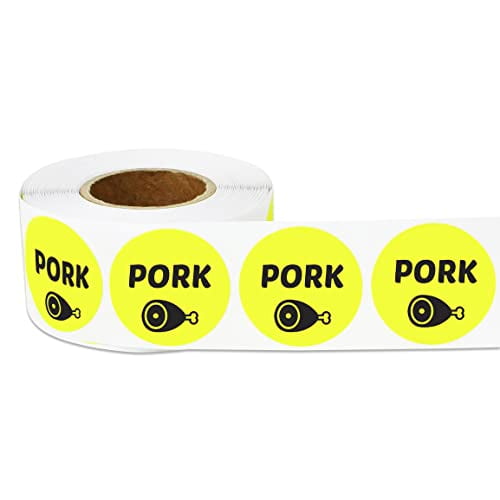 600 Pork Labels, 1" Round Pork Food Labels Meat Deli Pantry Catering ...