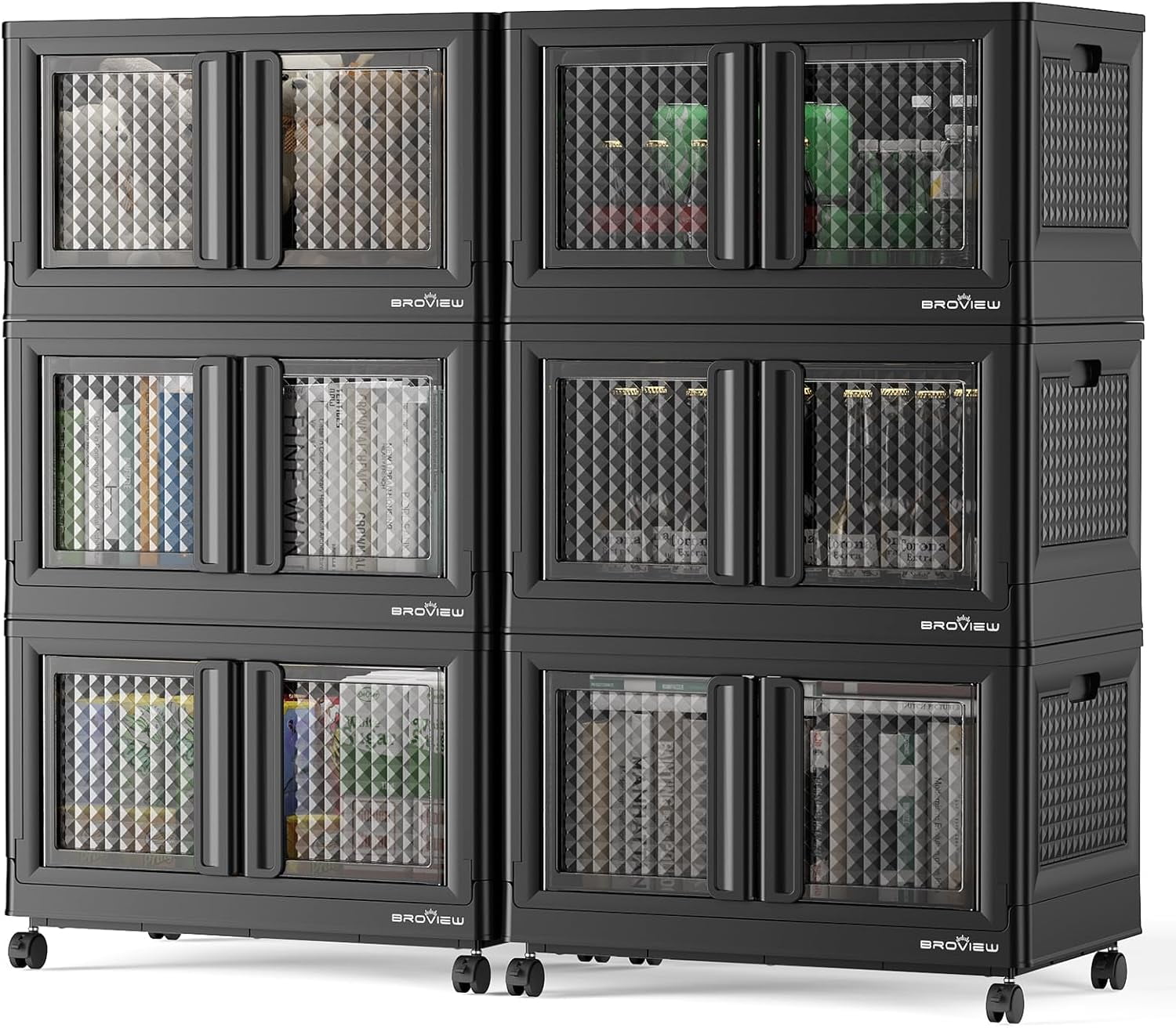 600 Qt Stackable Storage Bins with Lids & Doors, 6 Pack Plastic Closet ...