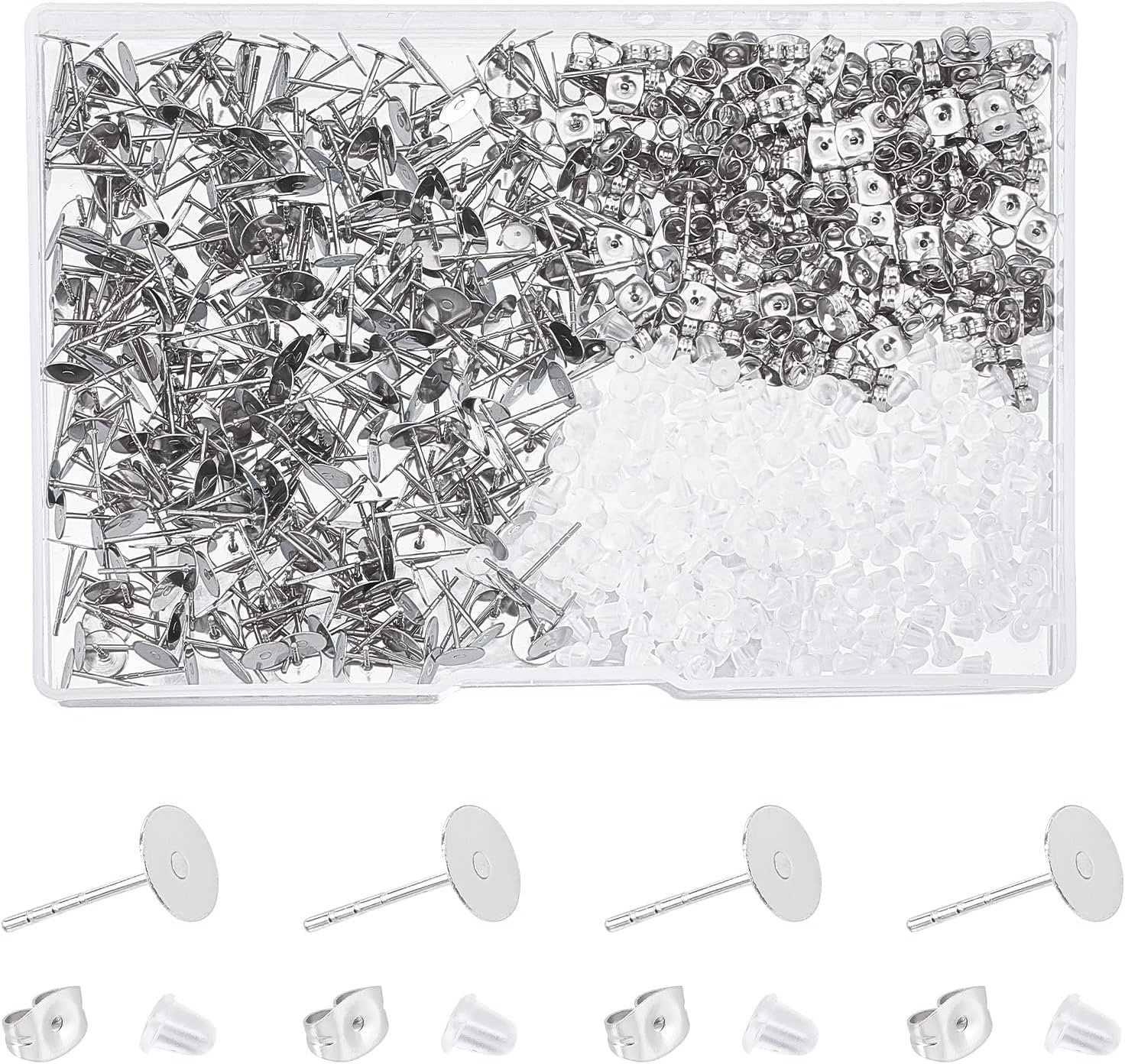 600 Sets 6mm 316 Stainless Steel Flat Pad Earring Studs Disc Stud ...