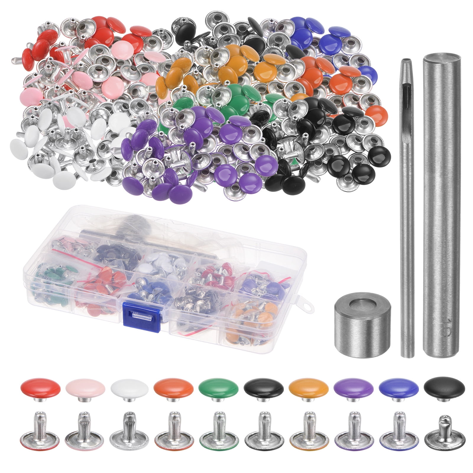 600 Sets Leather Rivets 8 x 10mm Metal Snaps Studs, 10 Colors - Walmart.com