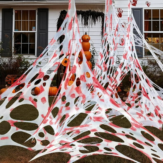 600 Sqft Blood Halloween Giant Spider Web Decorations Outdoor,Stretchy ...