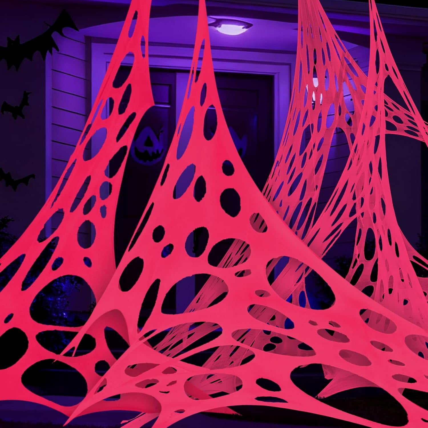 600 Sqft Pink Halloween Giant Spider Web Decorations Outdoor,Stretchy ...