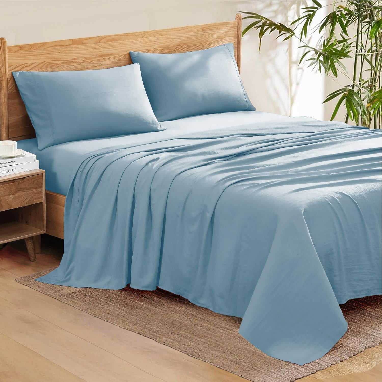 600-TC Organic Cotton - Soft, Cooling Sateen 4 Piece Bedding Seet Set ...