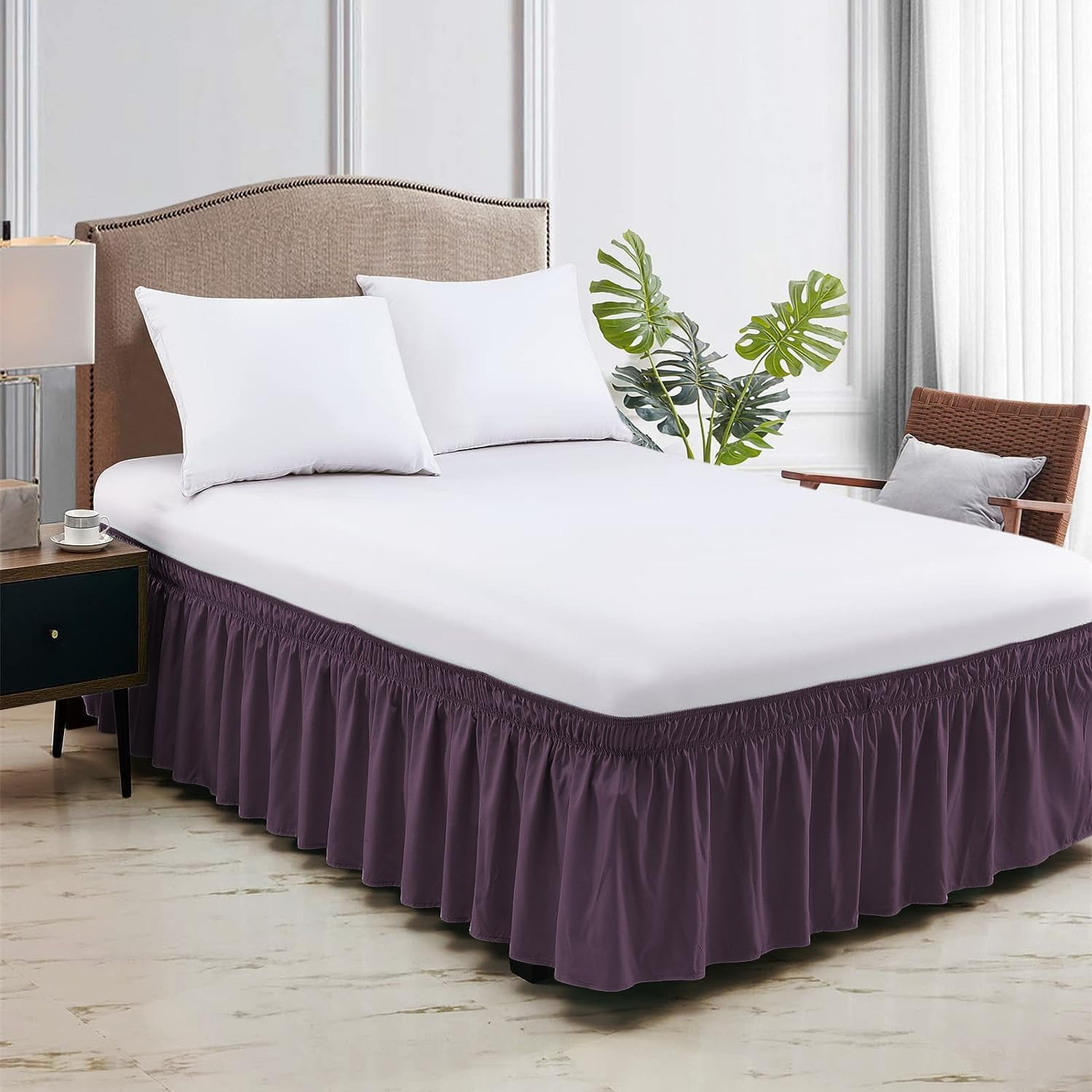 600-TC Pima Cotton Elegant Wrap Around Bed Skirt Simple, Slip-On Design for a Clean, Finished ...