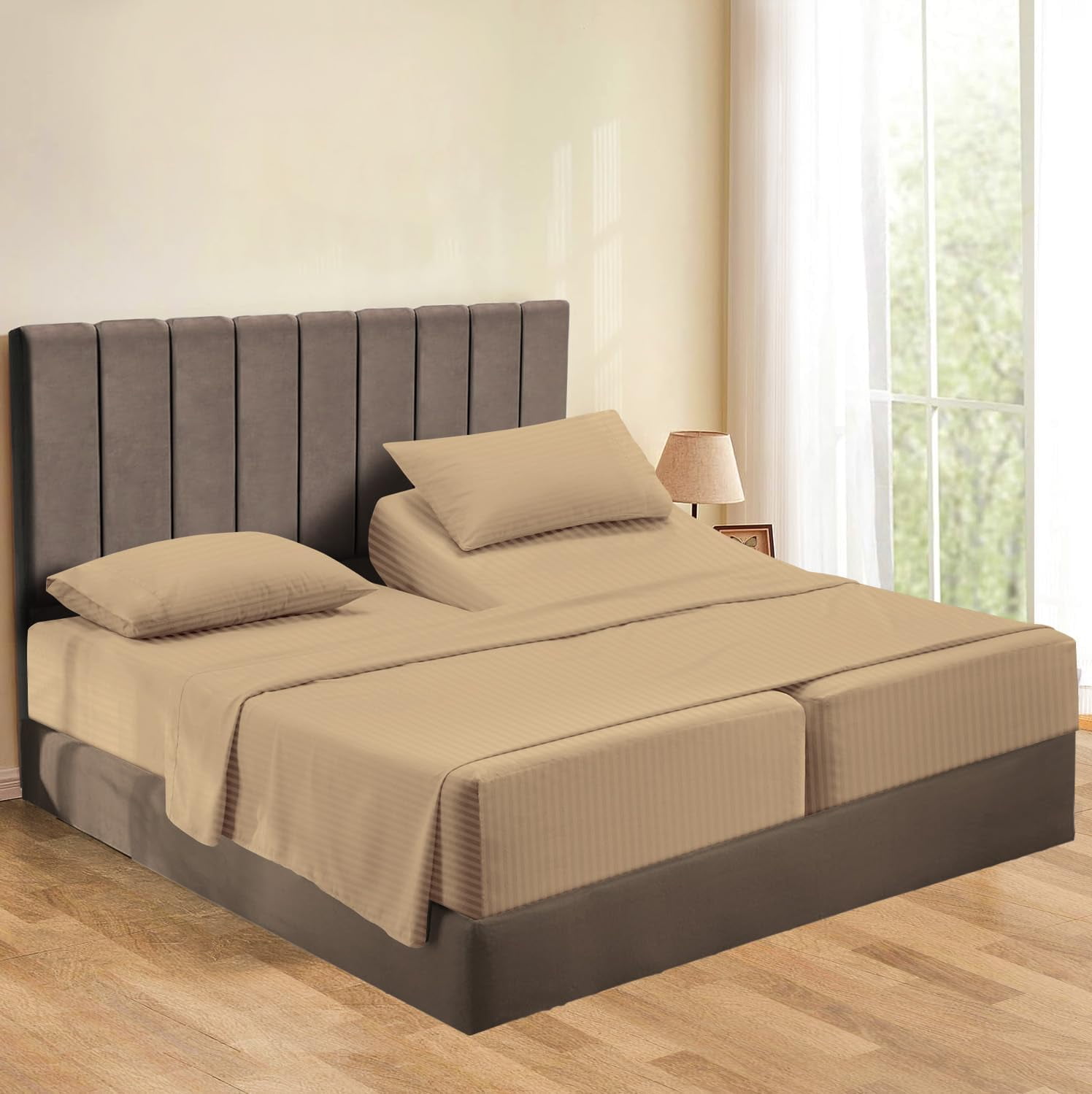 600-Thread Count Egyptian Cotton 5-Piece Split Queen Sheet Set, 16-18 ...