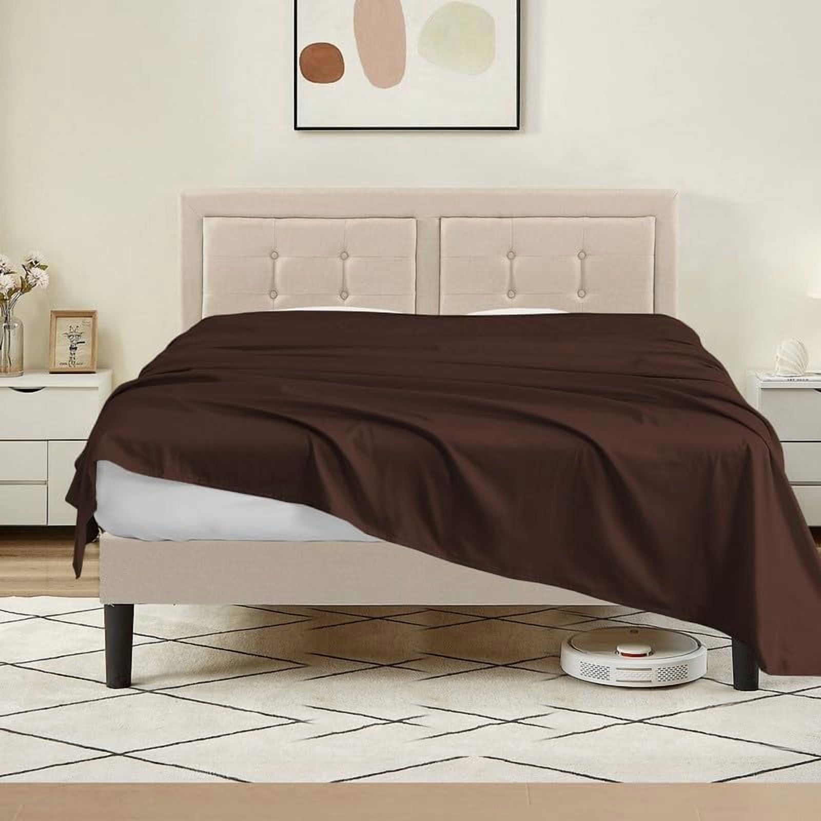 600 Thread Count Egyptian Cotton Flat Sheet – 1 Piece, Solid Chocolate ...