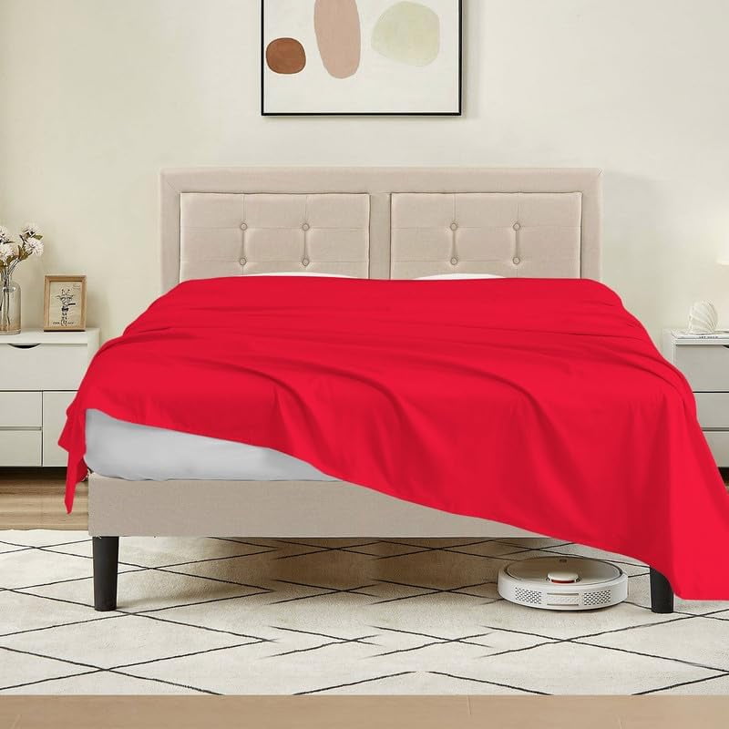 600 Thread Count Egyptian Cotton Flat Sheet – 1 Piece, Solid Red Full ...