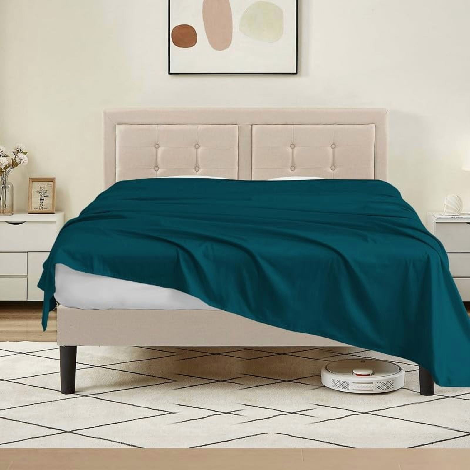 600 Thread Count Egyptian Cotton Flat Sheet – 1 Piece, Solid Teal ...