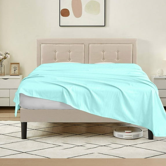 600 Thread Count Egyptian Cotton Flat Sheet – 1 Piece, Stripe Aqua Blue ...