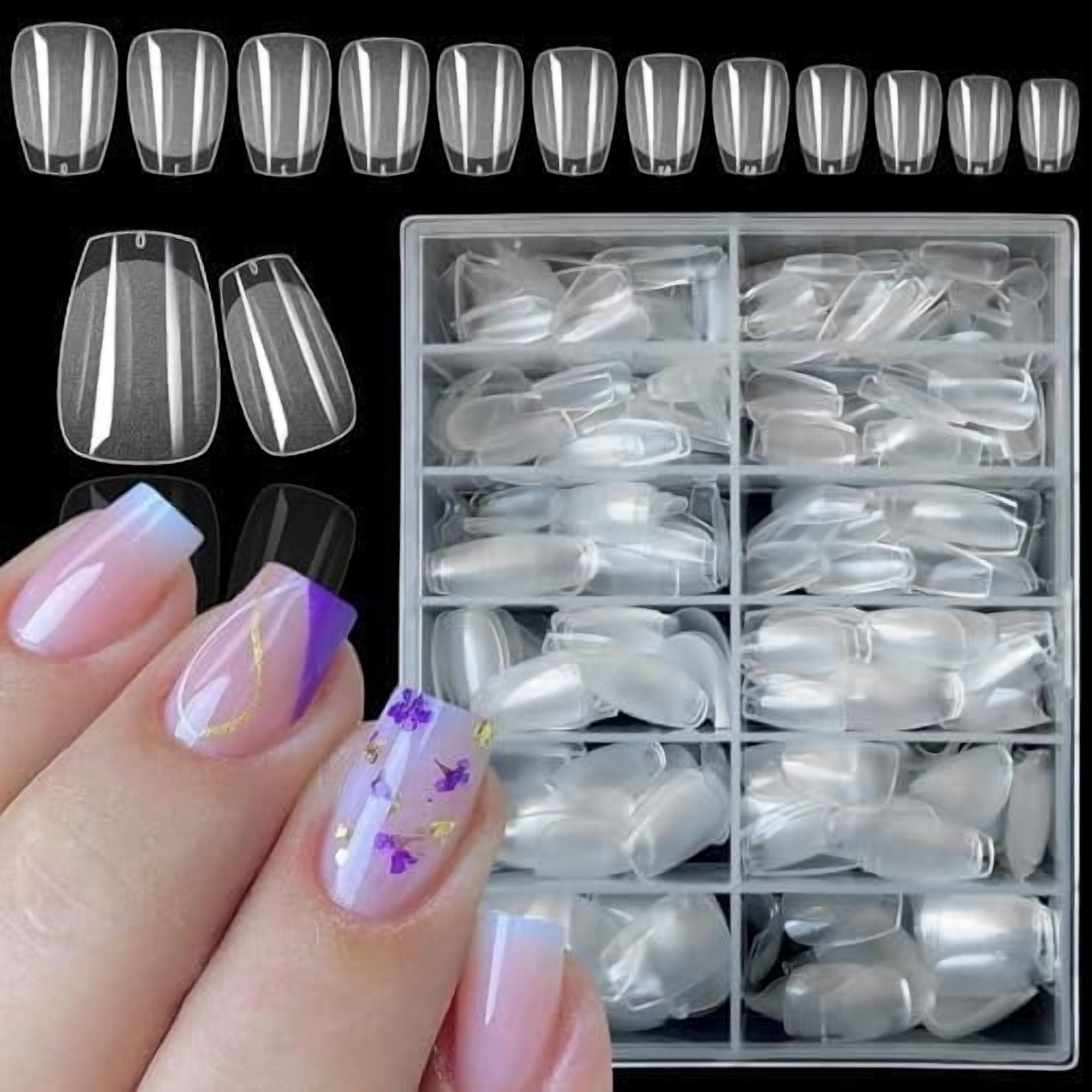 600 count Extra Short Coffin Soft Gel Tips Clear Press Nails Short Full ...