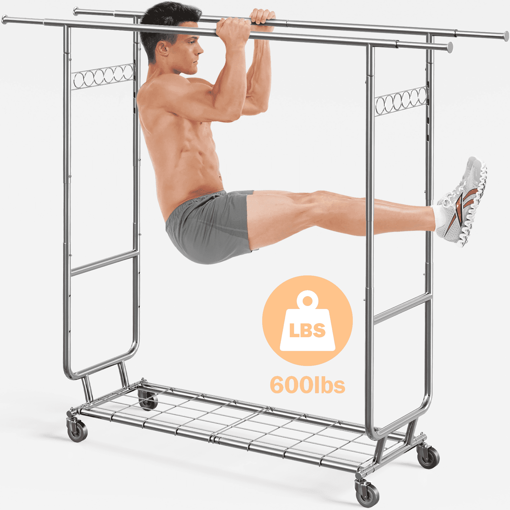 600 lbs Commercial Grade Heavy Duty Garment Rack with Shelves, Portable ...