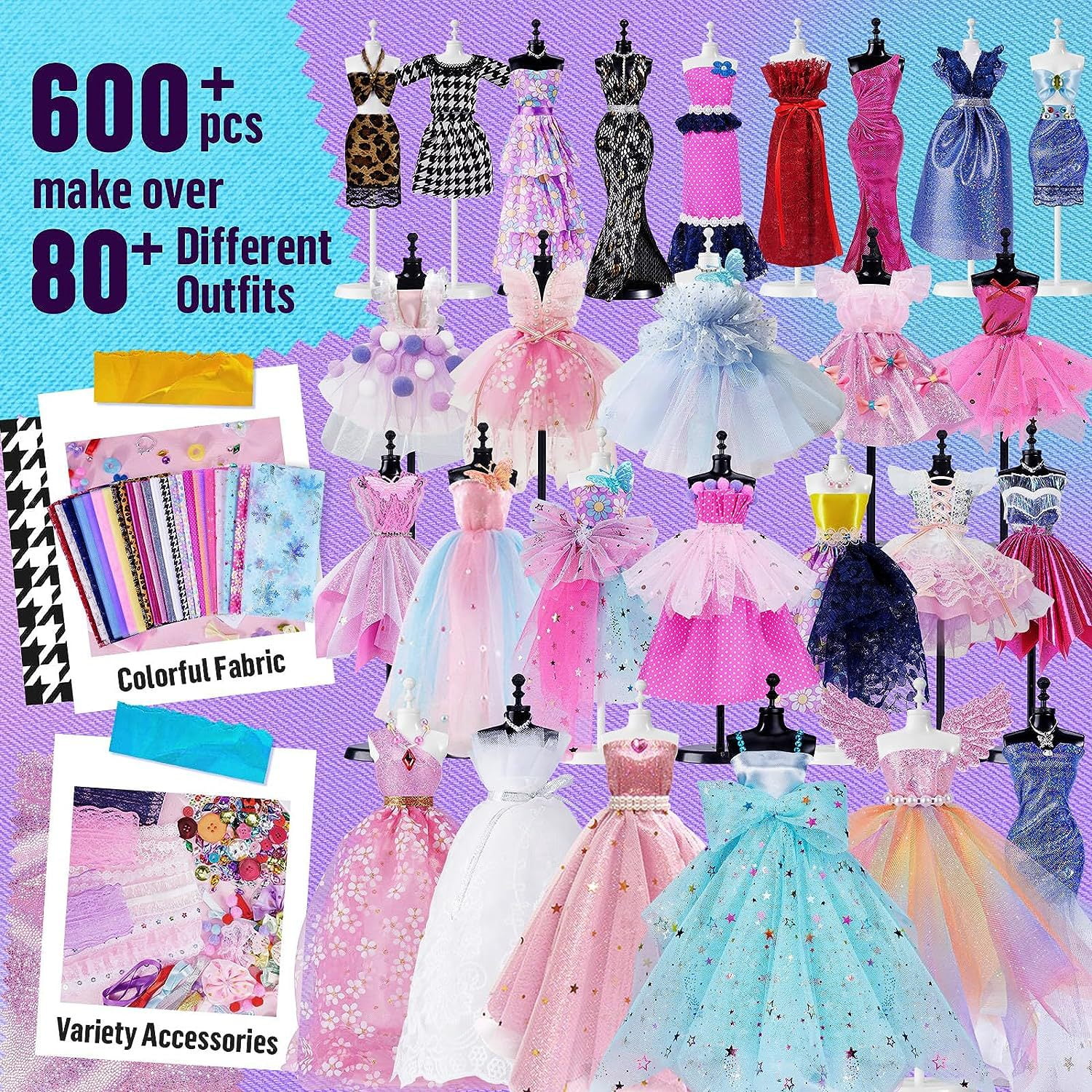 600+pieces of girls' fashion designer kit with 4 mannequins - creative ...