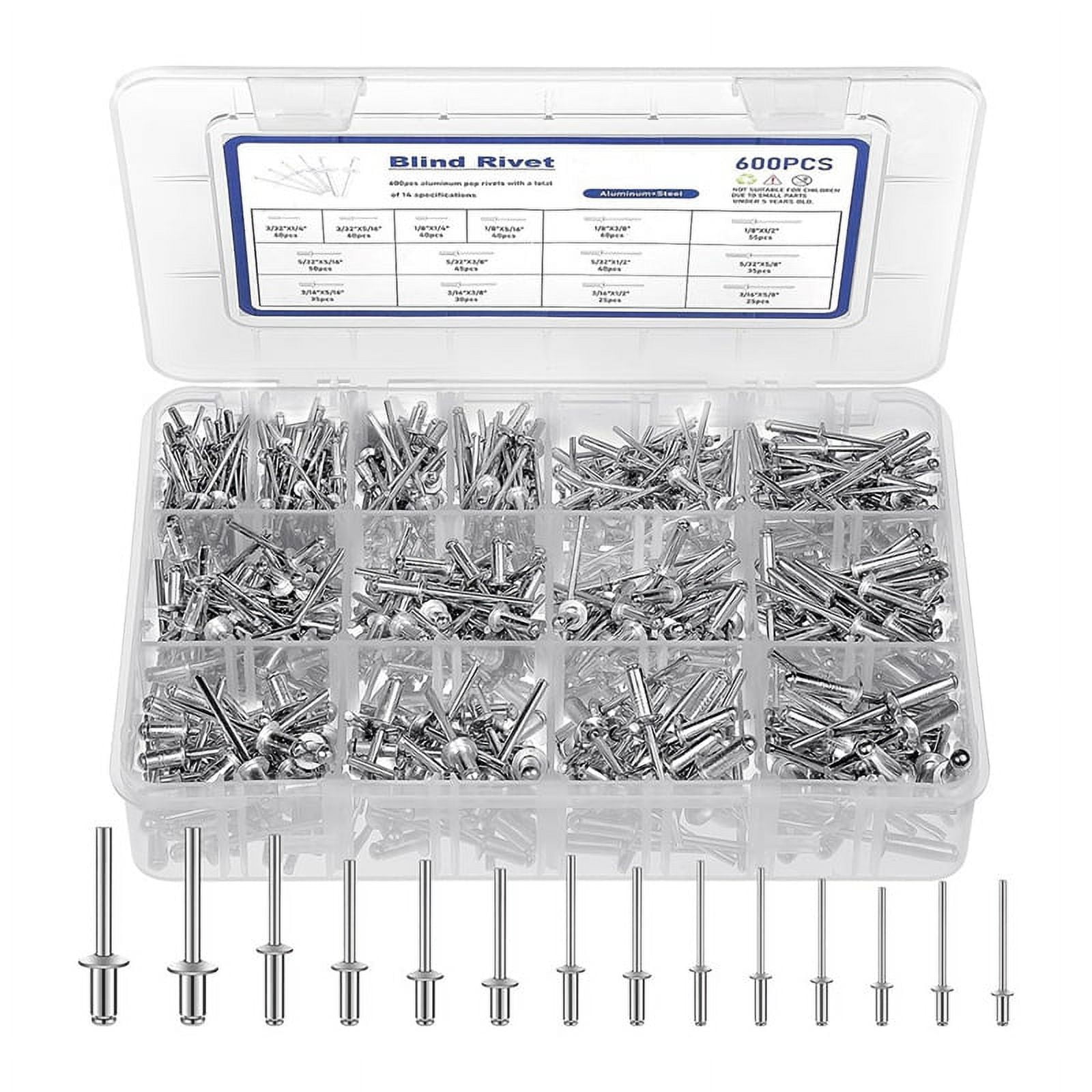 600 x Pop Rivets Assortment Kit-Silver - Walmart.com