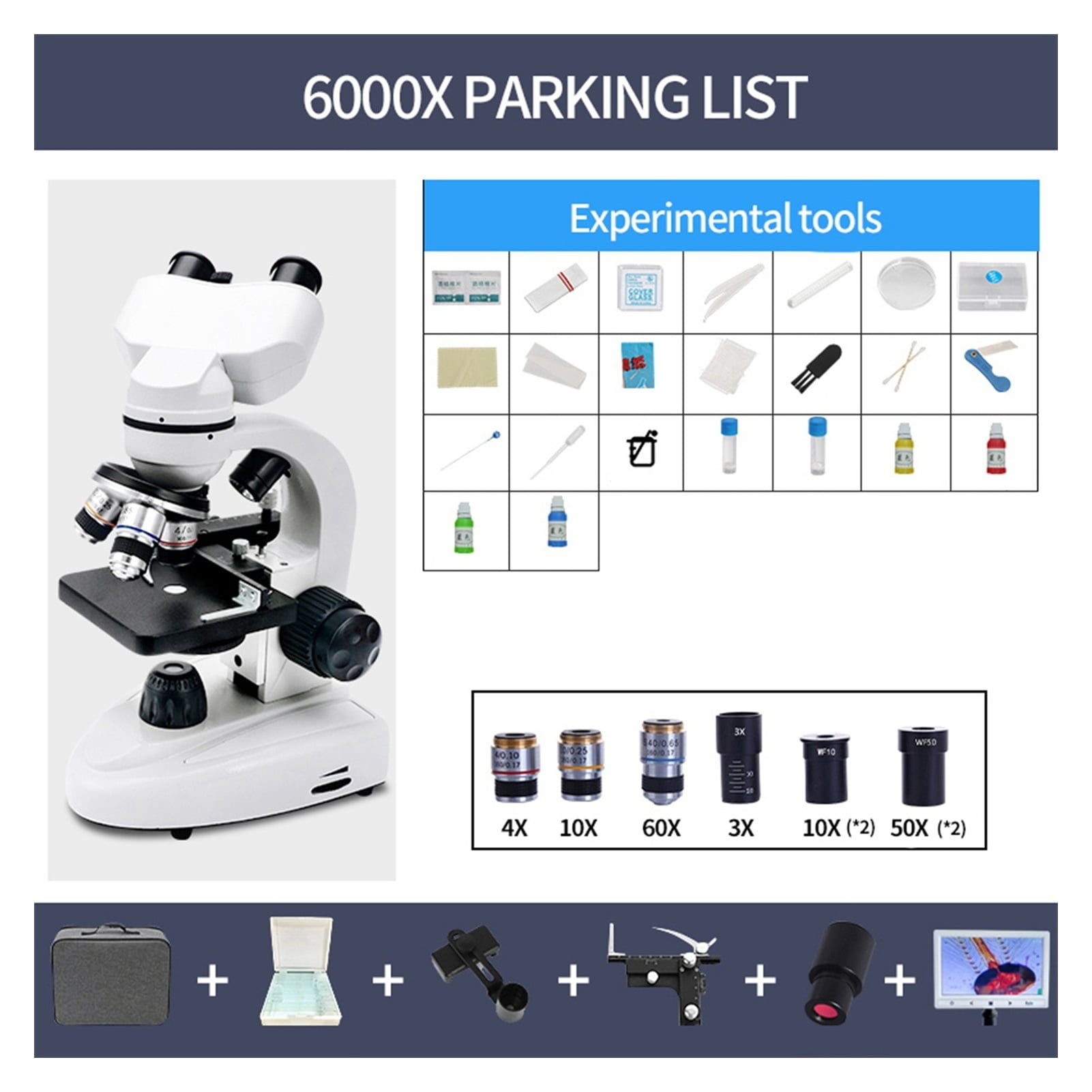 6000-15000X Biological Zoom HD Microscope Digital LED Lab Compound ...