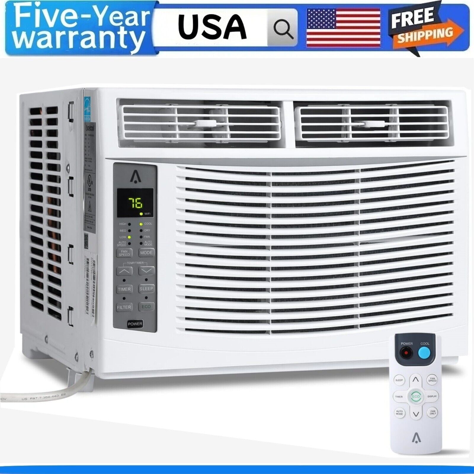 6000 BTU Window Air Conditioner Window AC Unit with Remote 3 Cooling ...